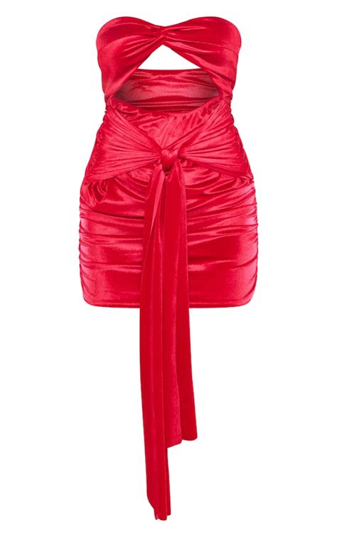 Cherry Red Velvet Knotted Bodycon Mini Dress Dresses Prettylittlething