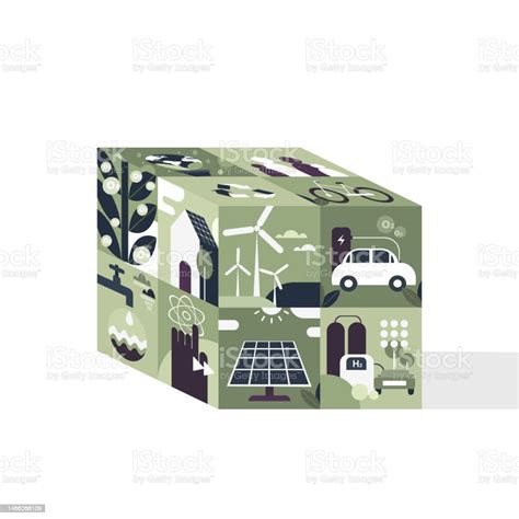 Illustration Of A Cube With Non Polluting Eco Friendly Energy Sources