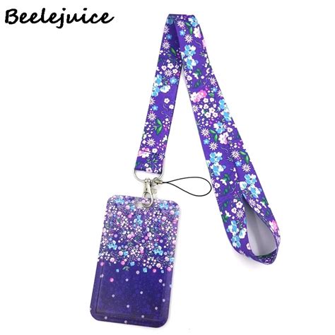 Чехол для бейджа, с фиолетовыми цветами, с выдвижным ремешком | AliExpress