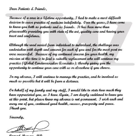 Provider Leaving Practice Sample Letter Medical Leave Application Pdf