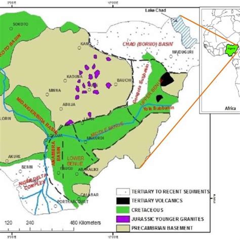 Generalized Geological Map Of Nigeria Obaje 2009 With An Outset