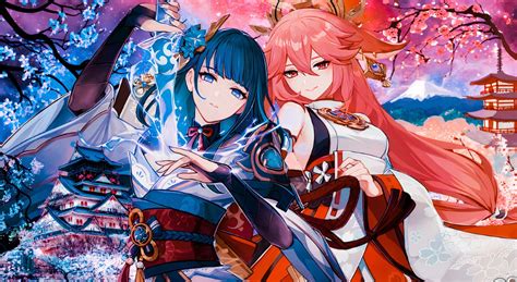 Raiden Shogun And Yae Miko Wallpaper 4k Yae Miko And Raiden Genshin