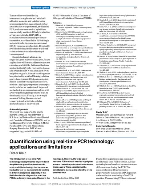 Pdf Quantification Using Real Time Pcr Technology Applications And