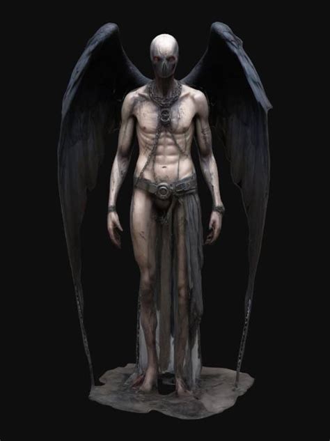 A Skinny Half Naked Wanderer Sentinel With Raven Wings Snake Like