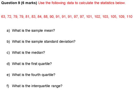 solved question 9 6 marks use the following data to