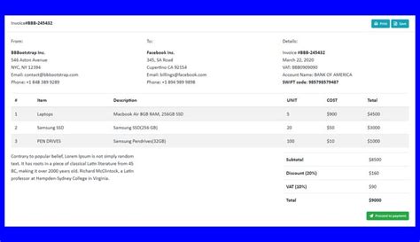 Bootstrap 4 Ecommerce Billing Invoice Template Invoice Template