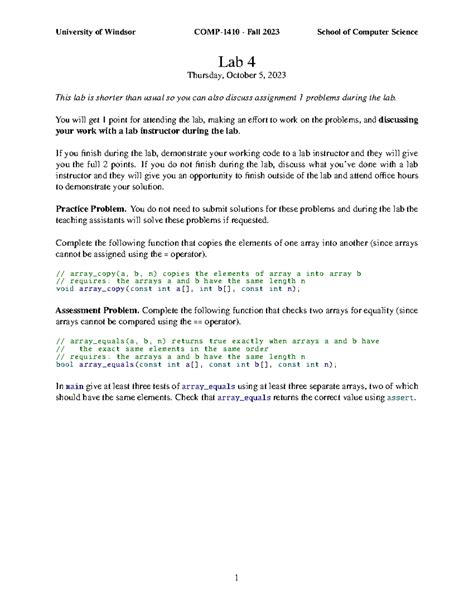 Lab4 Algorithms University Of Windsor Comp 1410 Fall 2023 School Of Computer Science Lab 4