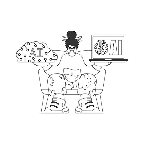 Girl Holds Linear Style Ai Model In Her Hands 28700975 Vector Art At Vecteezy