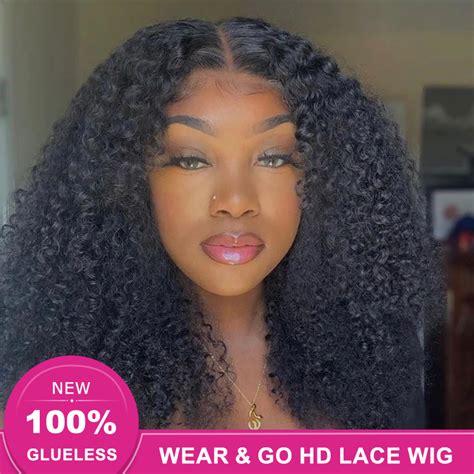 Wear And Go Kinky Curly Lace Front Wigs Pre Plucked Glueless Wig With Hd