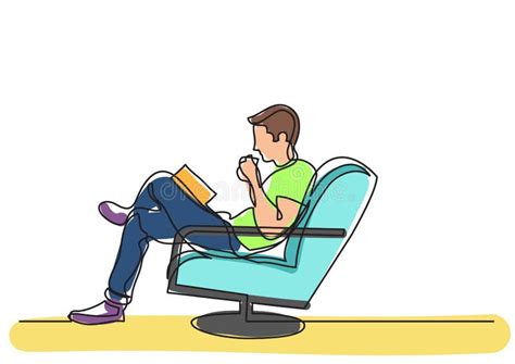 One Line Drawing Of Man Sitting And Reading Stock Vector Illustration