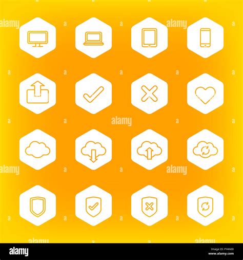 JPEG Line Web Icon Set On White Hexagon For Web UI Infographic And Mobile Apps Stock Photo