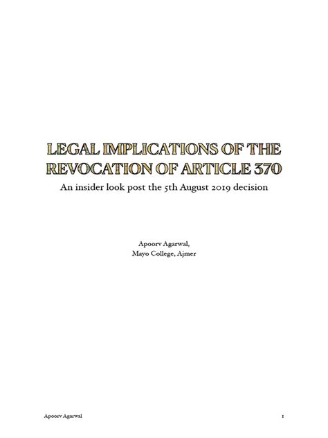Legal Implications Of The Revocation Of Article 370 Pdf Politics Of