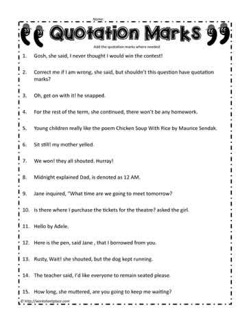 Quotation Mark Worksheet Worksheets