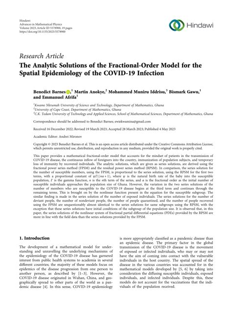 Pdf The Analytic Solutions Of The Fractional Order Model For The Spatial Epidemiology Of The
