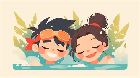 Una Pareja Se Relaja En Una Fuente Termal Vector Premium Generado Con Ia