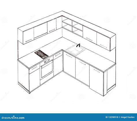 Modern Interior Design Kitchen Freehand Drawing Stock Illustration