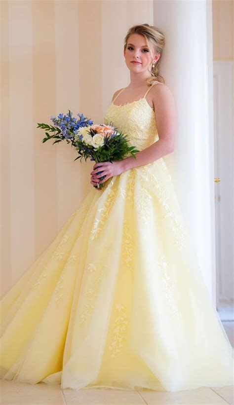 Ball Gown Long Prom Dresses Formal Yellow Prom Gowns Chic Graduation