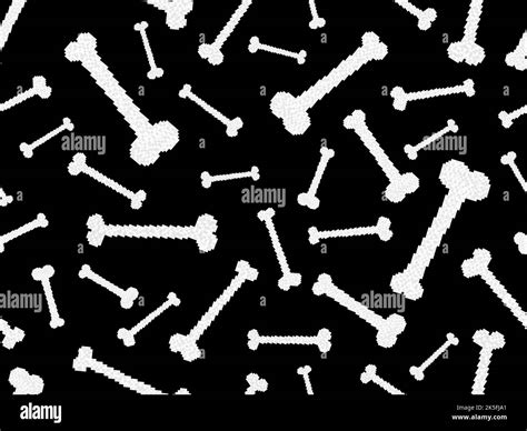 Seamless Pattern With White Bones In Pixel Art Style Halloween Print