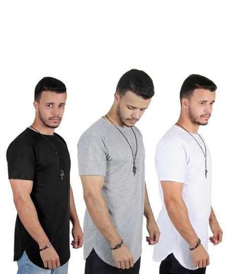 Kit 3 Camisetas Masculinas Long Line Oversize Swag Blusas Lisa Academia
