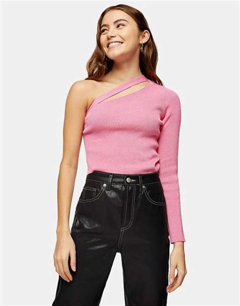Topshop Trui Met Blote Schouder En Uitsnijding In Roze Asos