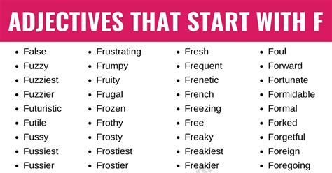 Adjectives That Start With F List Of 250 Adjectives Starting With F