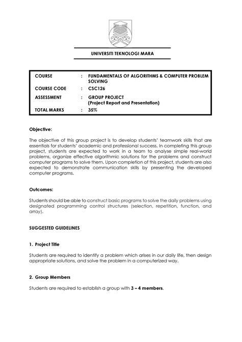 Group Project Guidelines Universiti Teknologi Mara Course