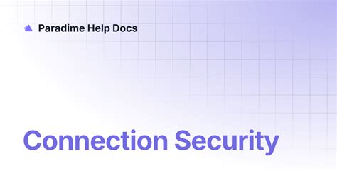 connection security paradime help docs