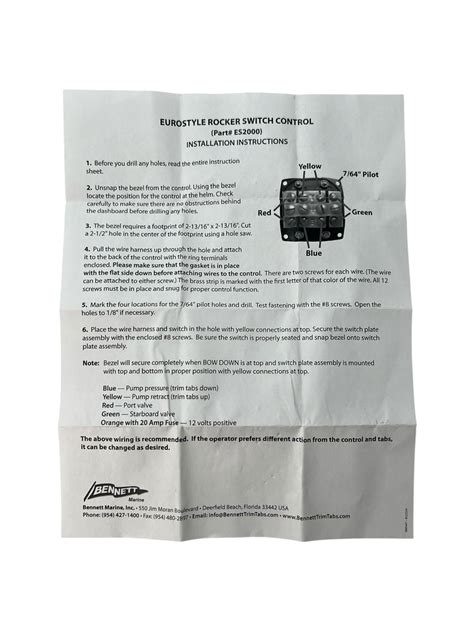 Bennett Marine Es2000 Eurostyle Rocker Trim Tab Control Switch 5003032