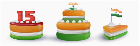 맛있는 휴일 케이크를 설정하십시오 인도 독립 기념일을 위한 축제 예술품 국가 축하 디자인 요소 최소한의 사실적인 스타일의 밝은