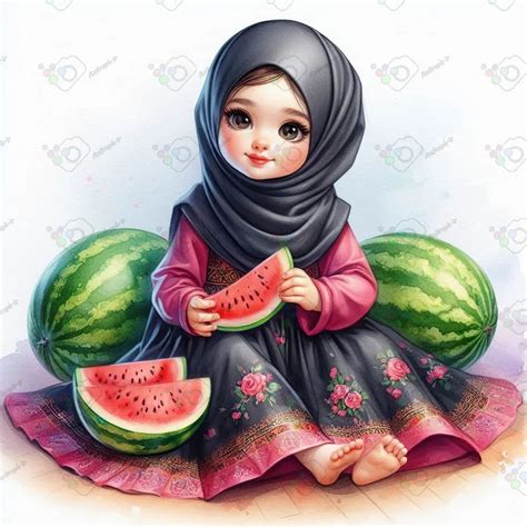 بک گراند کودکانه دختربچه ناز با حجاب و هندونه های یلدایی کد 43150ویژه