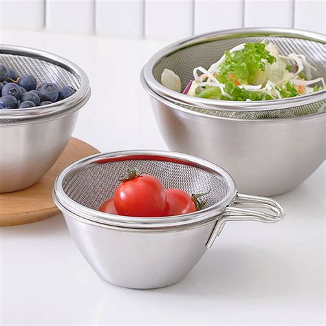 스테인리스 뉴 미니 숏핸들 믹싱볼 채반 세트 11cm 350ml 과일 야채 바구니 채망 계량컵 감도 깊은 취향 셀렉트샵 29cm