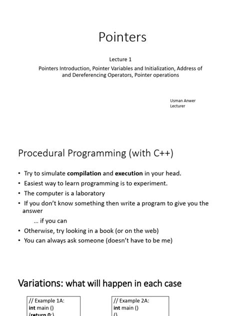 Lecture 1 Intro To Pointers Pdf Pointer Computer Programming Computer Programming