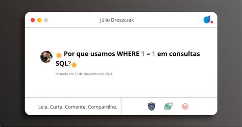 🌟 𝗣𝗼𝗿 𝗾𝘂𝗲 𝘂𝘀𝗮𝗺𝗼𝘀 𝗪𝗛𝗘𝗥𝗘 1 1 𝗲𝗺 𝗰𝗼𝗻𝘀𝘂𝗹𝘁𝗮𝘀 𝗦𝗤𝗟🌟 Júlio Droszczak Sql Power Bi Databricks