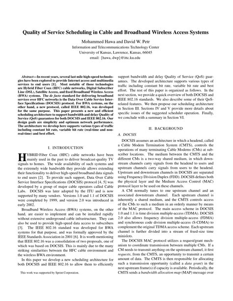 Pdf Quality Of Service Scheduling In Cable And Broadband Wireless Access Systems