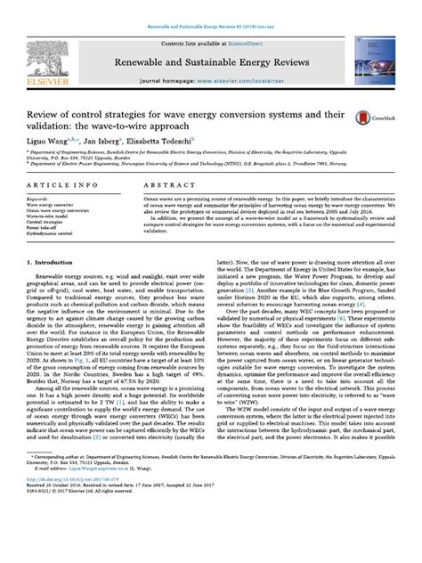 Version Before Online Review Of Control Strategies For Wave Energy Conversion Systems And Their
