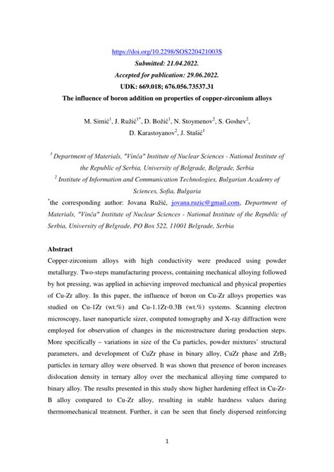 Pdf The Influence Of Boron Addition On Properties Of Copper Zirconium