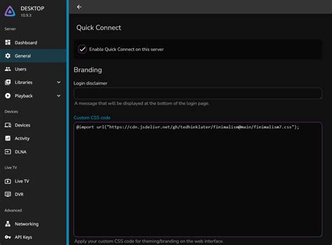 github tedhinklater finimalism jellyfin theme css