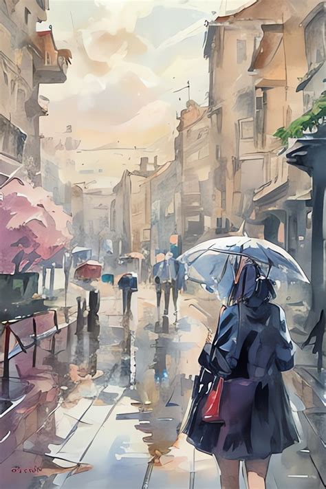 雨中漫步插画