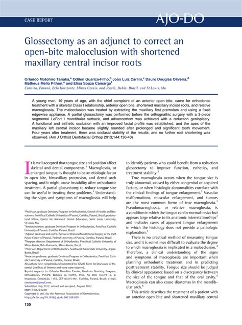 Pdf Glossectomy As An Adjunct To Correct An Open Bite Malocclusion With Shortened Maxillary