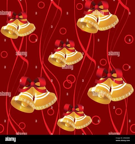 Seamless Pattern From Bells And Tapes On The Red Background Can Be Repeated And Scaled In Any