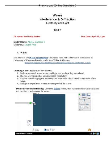 Physics Lab 8 Online Simulation Waves Interference And Diffraction