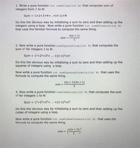 Solved 1 Write A Pure Function Int Sumnloop Int N That