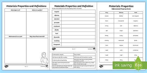 Material Properties And Definition Activity Twinkl