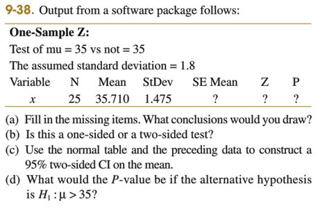 Solved Output From A Software Package Follows One Sample Chegg