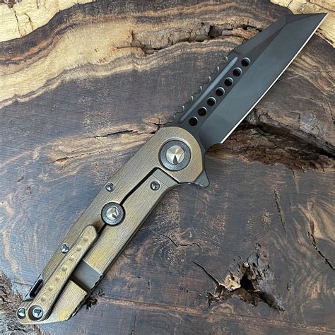 Marfione Custom Warhound Frame Lock Flipper Barked Bronze Titanium