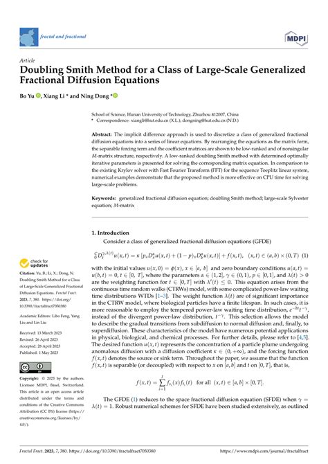 Pdf Doubling Smith Method For A Class Of Large Scale Generalized Fractional Diffusion Equations