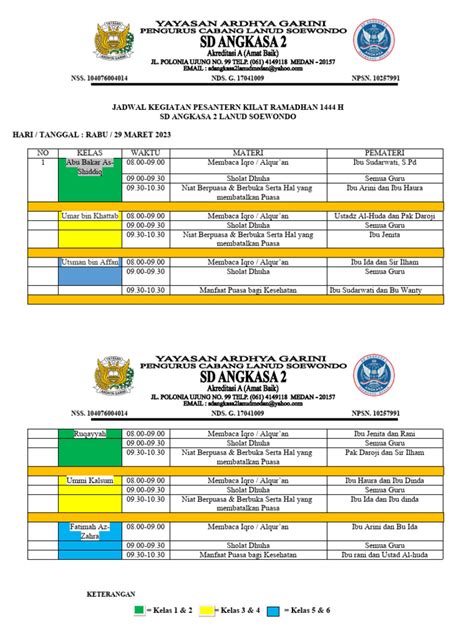 Jadwal Kegiatan Sanlat Pdf