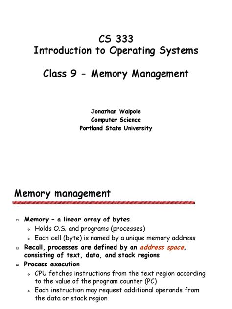 Cs 333 Introduction To Operating Systems Class 9 Memory Management Pdf Operating System