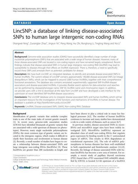 Pdf Lincsnp A Database Of Linking Disease Associated Snps To Human