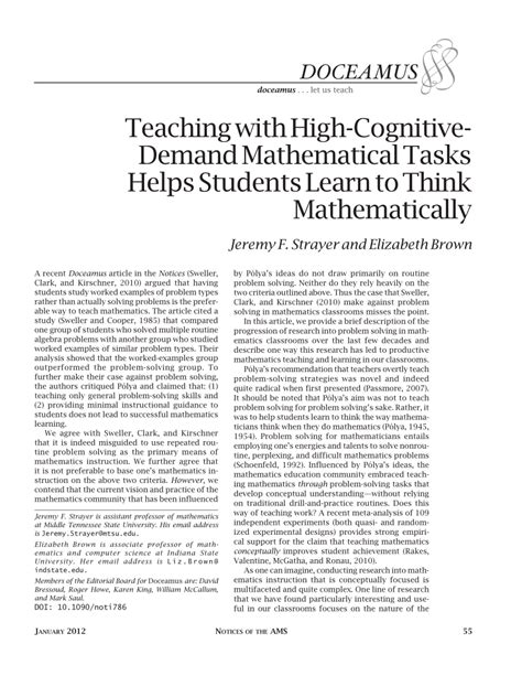 Pdf Teaching With High Cognitive Demand Mathematical Tasks Helps